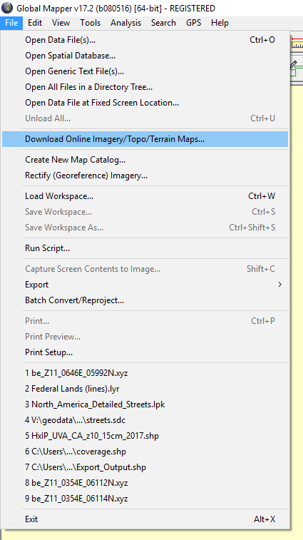 Adding Aerial Imagery to Global Mapper